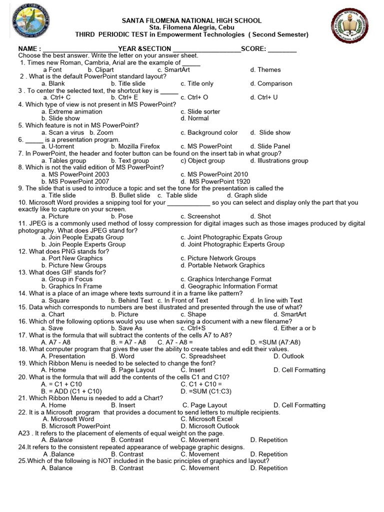 3RD Periodic Test Empowerment Tech | PDF | Microsoft Word | Graphics
