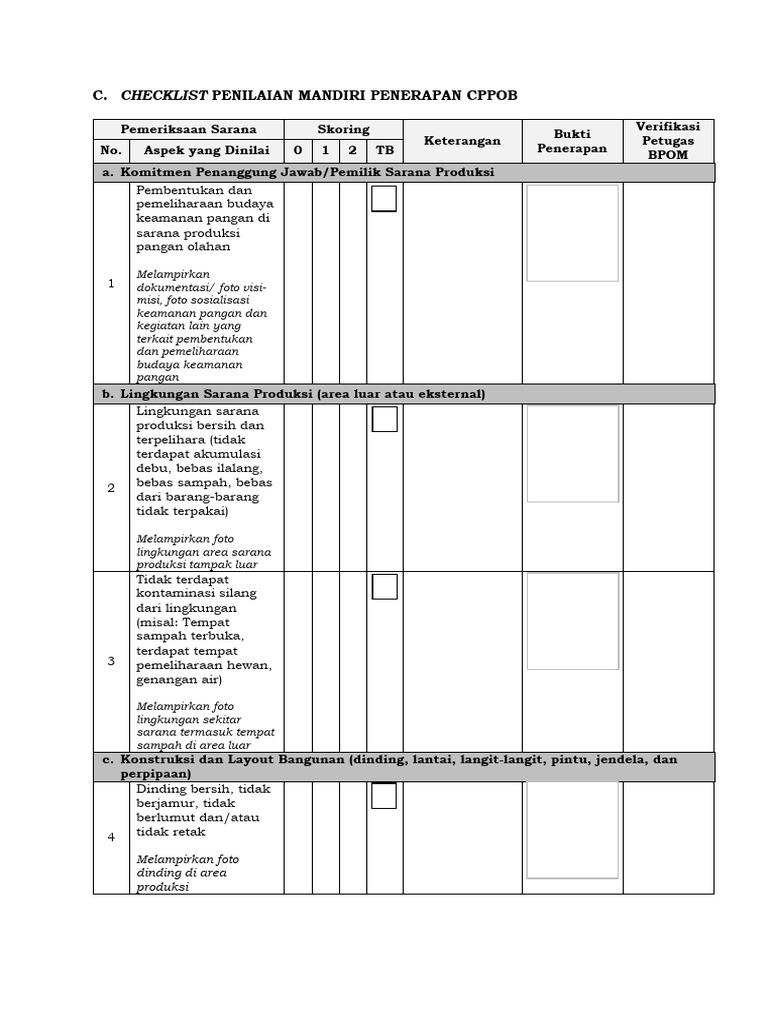 Checklist Audit CPPOB | PDF