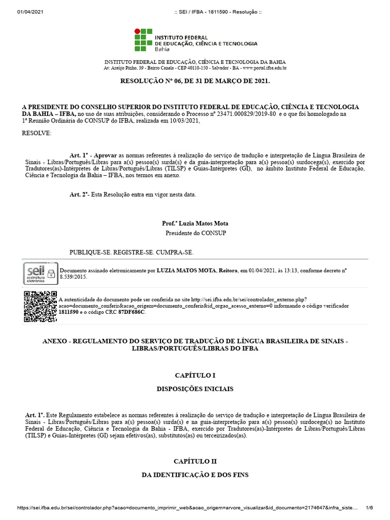 Rsolucao 06 2021 Servico de Traducao e Interpretacao de Libras Do Ifba ... Rsolucao 06 2021 Servico de Traducao e Interpretacao de Libras Do Ifba ...