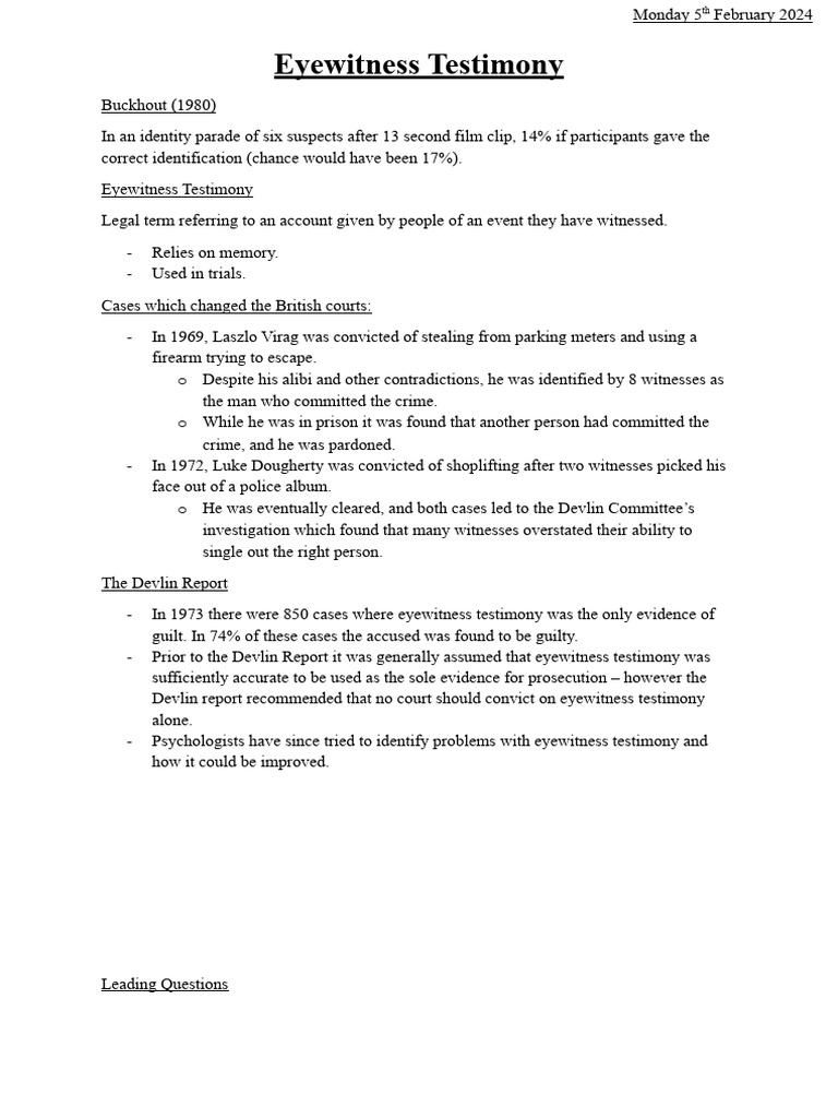 Eye Witness Testimony | PDF | Witness | Justice