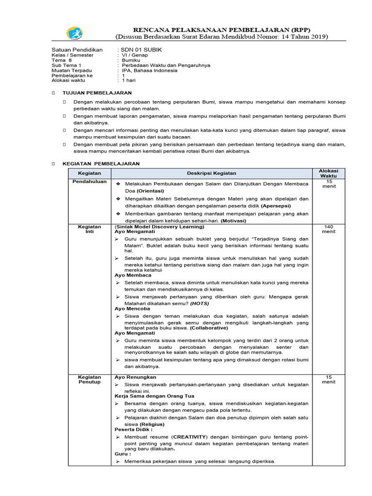 RPP Kelas 6 Tema 8 | PDF | Karier & Perkembangan