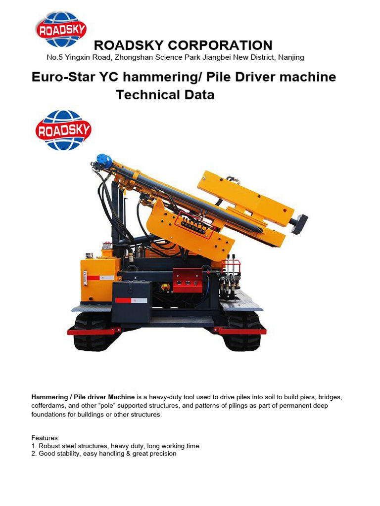 ROADSKY Euro-Star Hammering Machine Technical Data | PDF | Deep Foundation