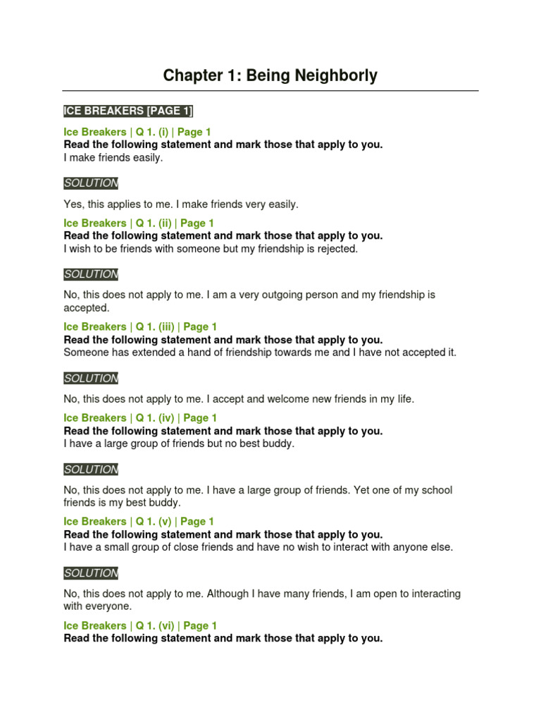 Chapter 1: Being Neighborly: Ice Breakers (Page 1) | PDF | Human ...