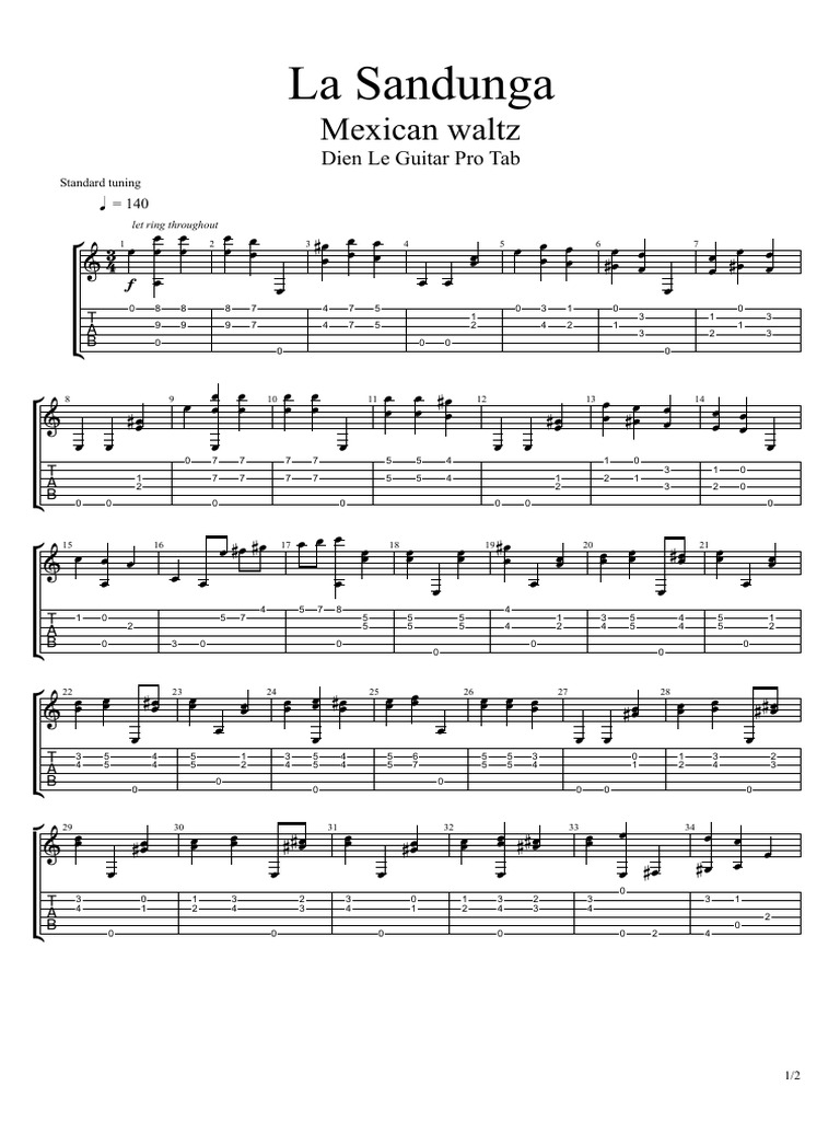 La Sandunga Guitar Tab | PDF | Guitar Family Instruments | Irish ...