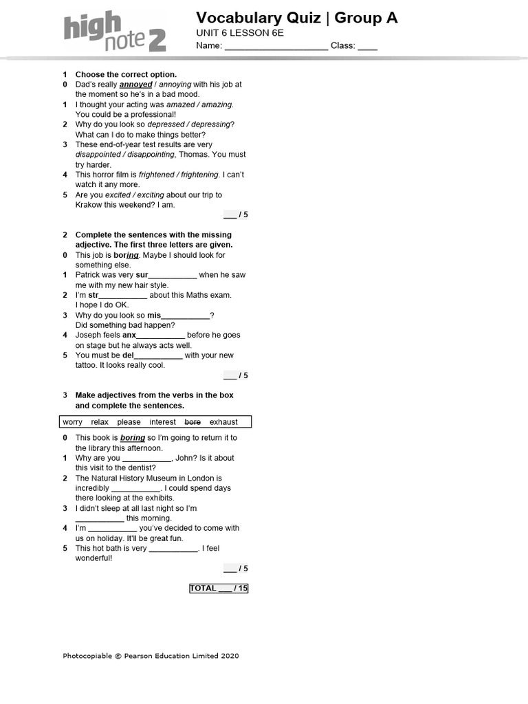 Vocabulary Quiz: Adjectives Practice | PDF