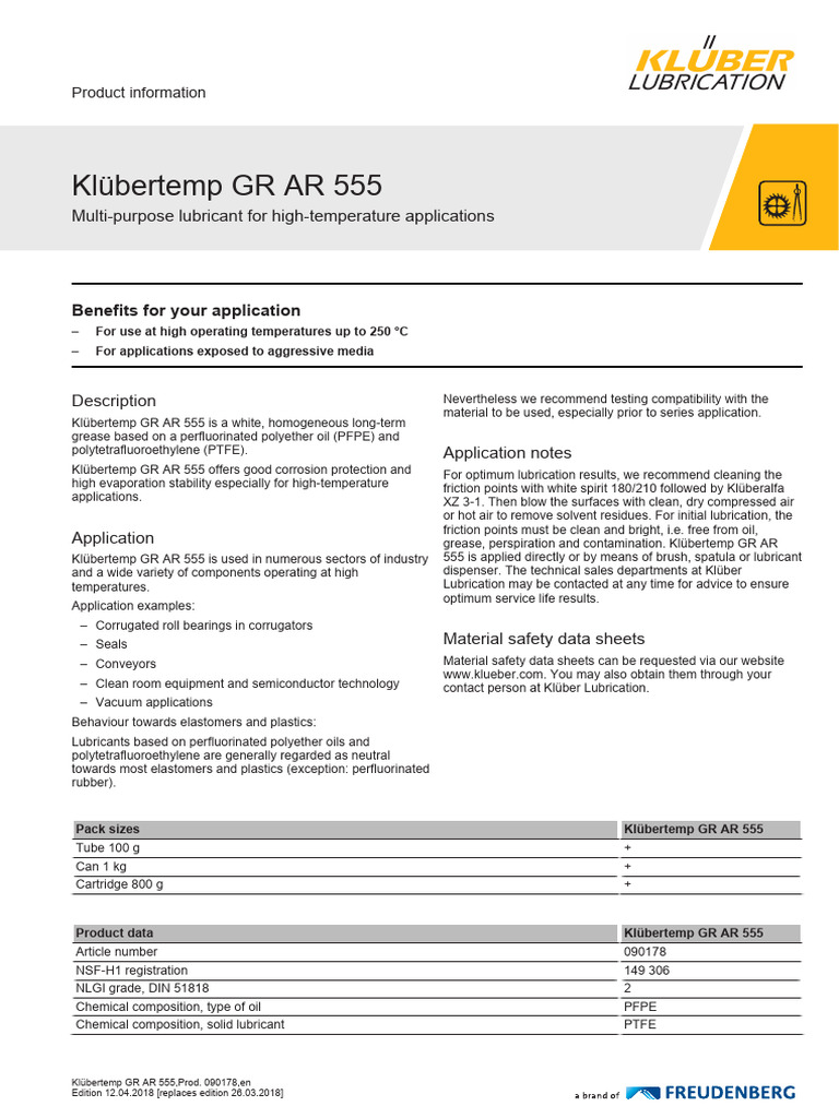 Klübertemp GR AR 555 EN en | PDF | Lubricant | Building Engineering