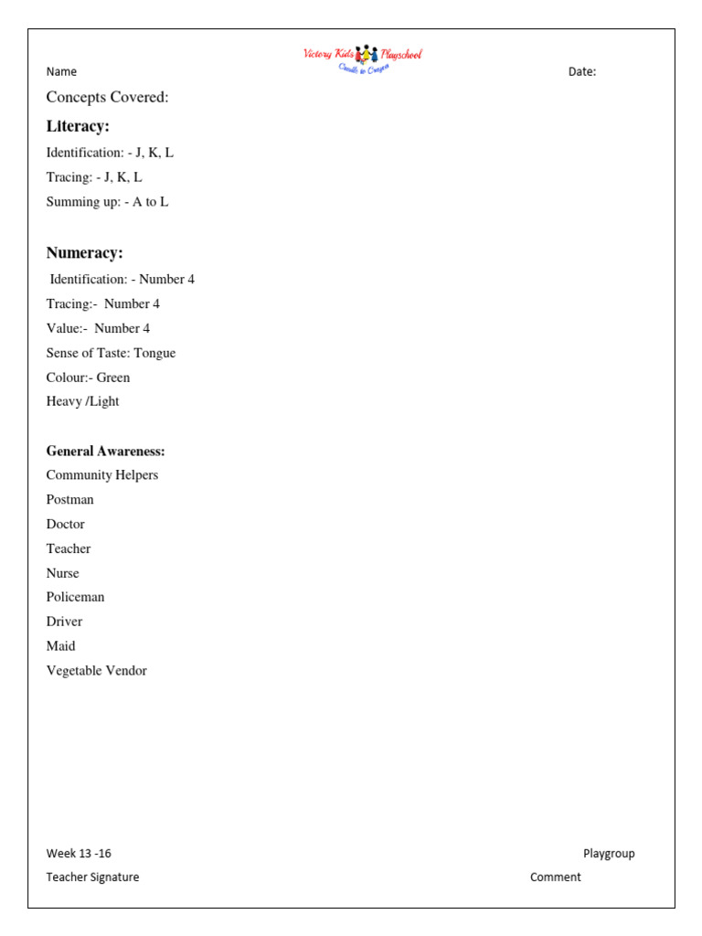 PG-Worksheet - 13-16 Week | PDF | Cognition | Learning