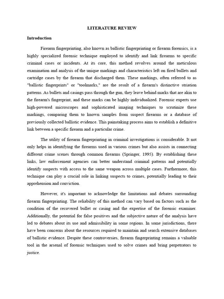 LITERATURE REVIEW_FIREARM FINGERPRINTING | PDF | Fingerprint | Forensic ...