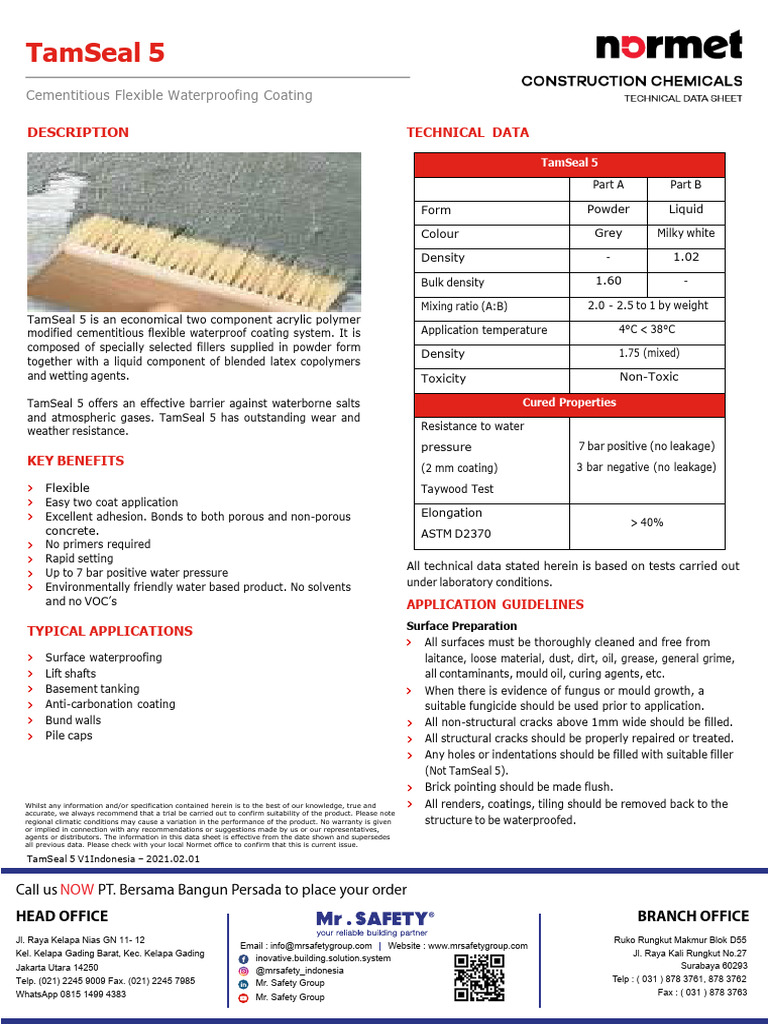 Tamseal 5 (Normet) | PDF | Concrete | Water