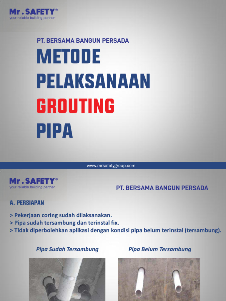 Metode Pelaksanaan Grouting Pipa | PDF