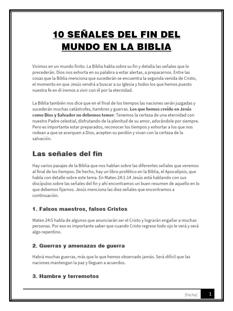10 Señales Del Fin Del Mundo en La Biblia | PDF | Segundo advenimiento ...