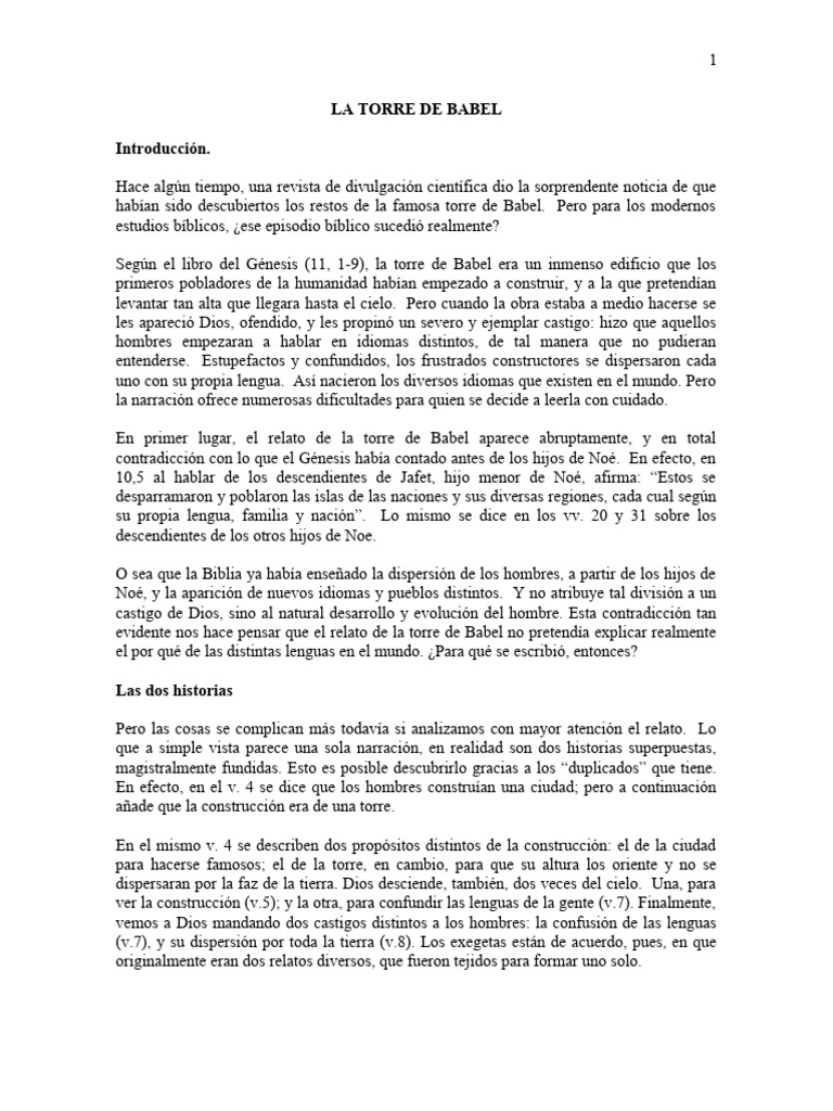 Análisis del relato de la Torre de Babel | PDF | Libro del Génesis ...