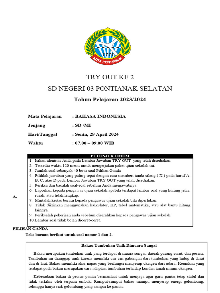Soal Try Out Ke 2 Bahasa Indonesia | PDF