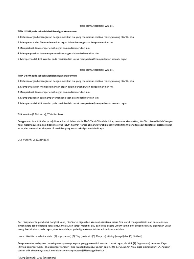Titik Wu Shu dalam Akupunktur | PDF