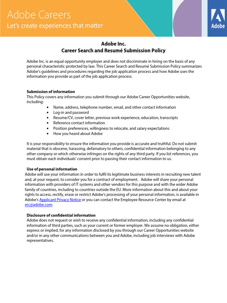 Adobe Career Application Policy Guide | PDF | Employment | Résumé