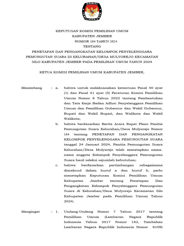 FORMAT KEPUTUSAN PENGANGKATAN KPPS V | PDF