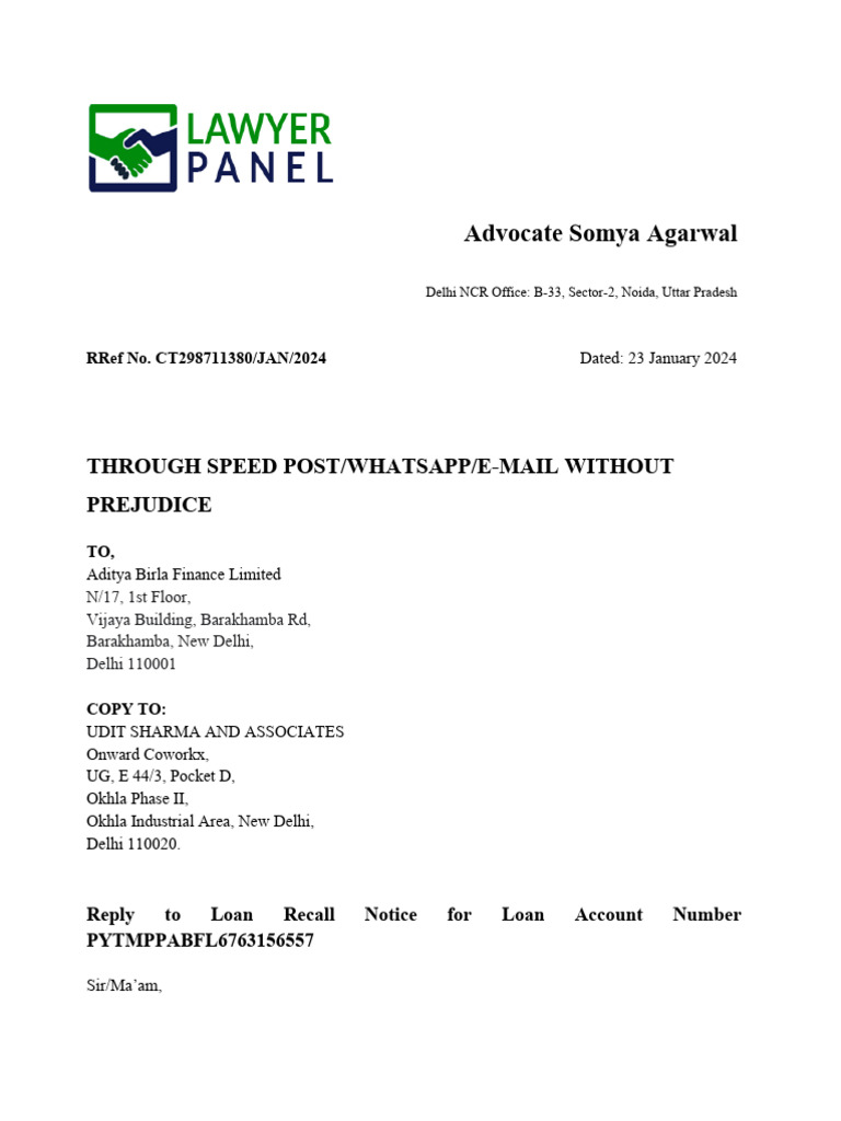 Loan Recall Response Notice | PDF | Banks | Lawsuit