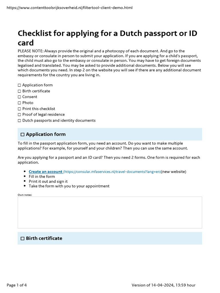 checklist-for-applying-for-a-dutch-passport-or-id-card | PDF | Identity ...