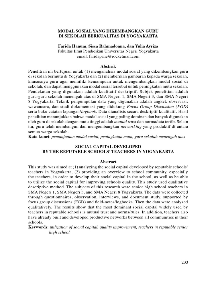 Modal Sosial Guru di Sekolah Yogyakarta | PDF