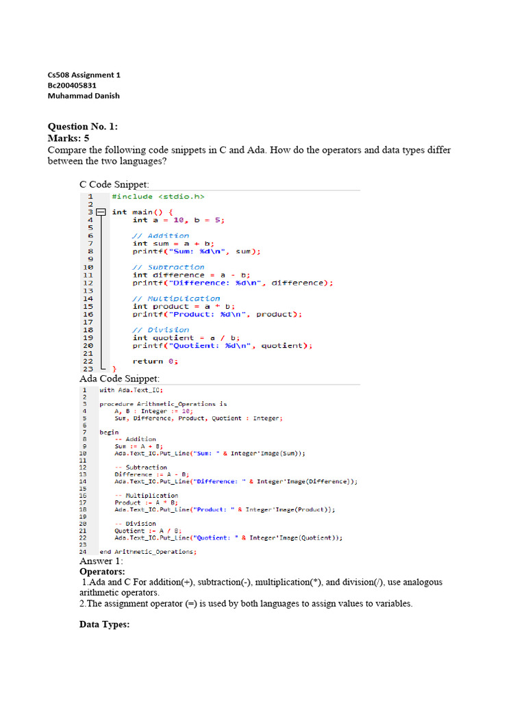 Bc200405831 Cs508 Assignment ! | PDF | Data Type | Variable (Computer Science)