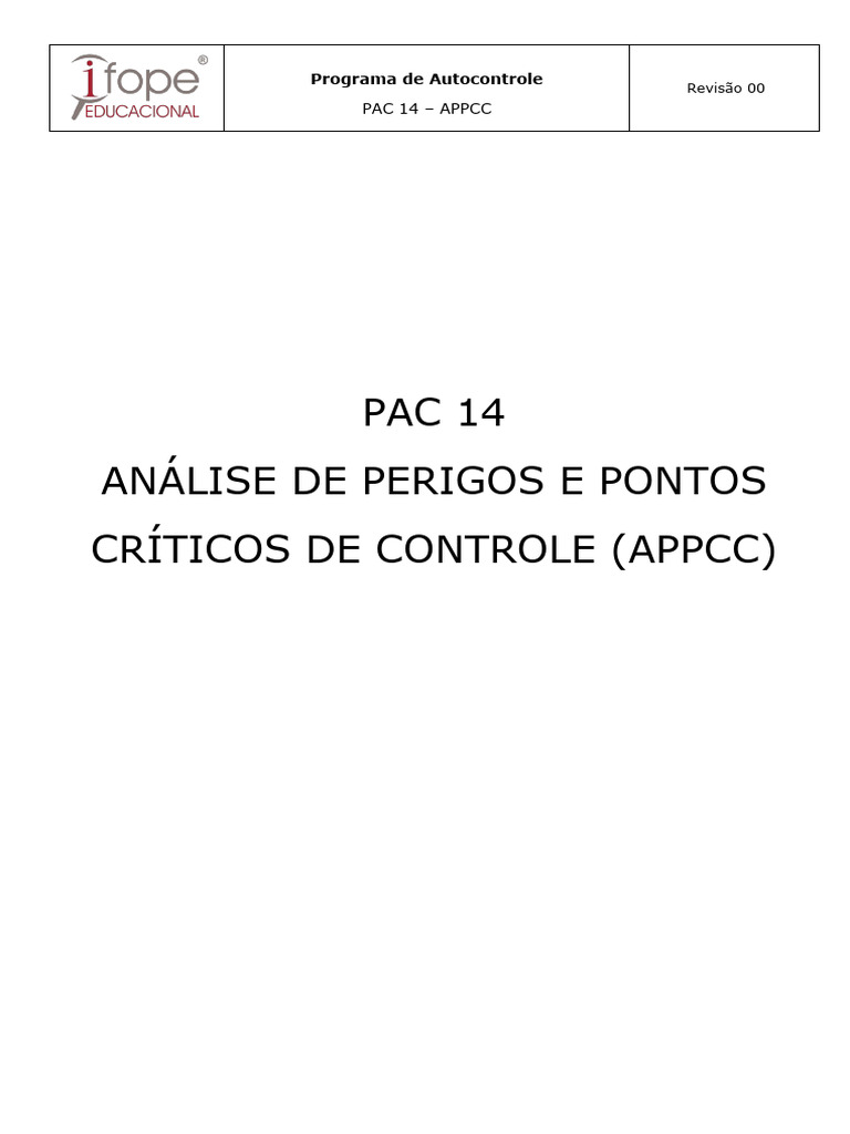 Pac 14 - Appcc | PDF | Análise de perigos e pontos críticos de controle
