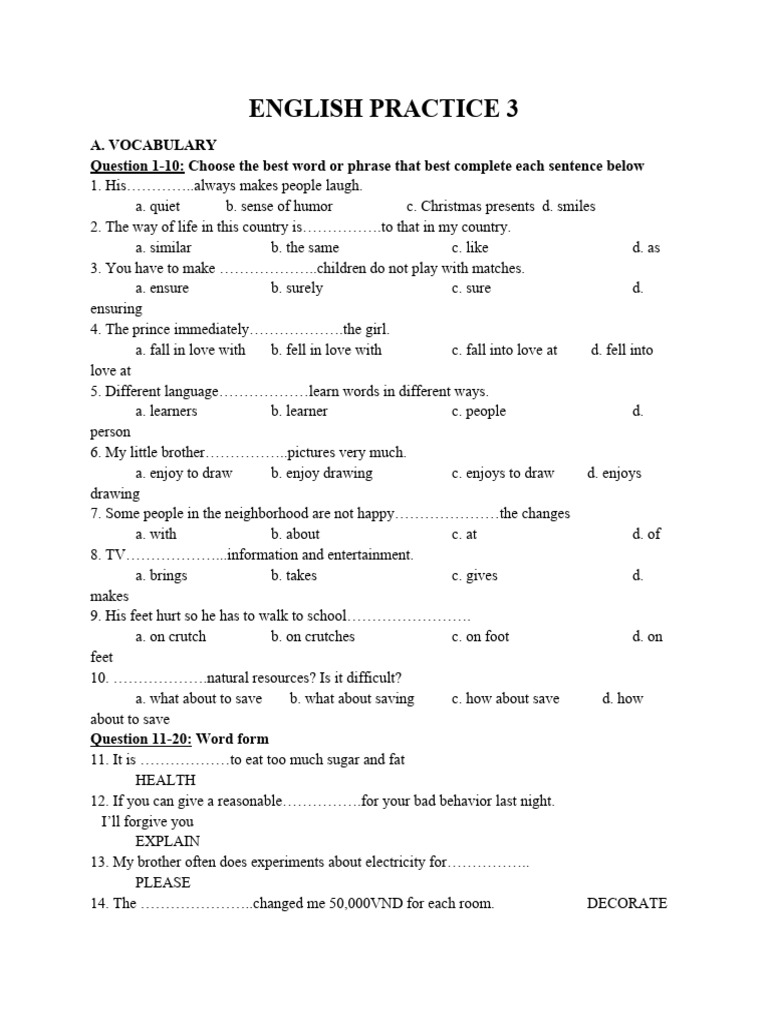 ENGLISH PRACTICE 3 | PDF | Linguistics