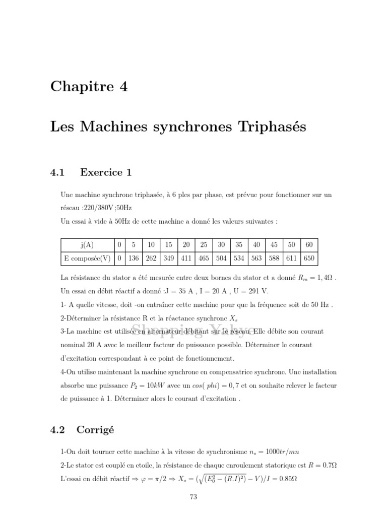 Machines Synchrones Triphasées: Cours et Exercices | PDF | Puissance (physique) | Grandeur physique