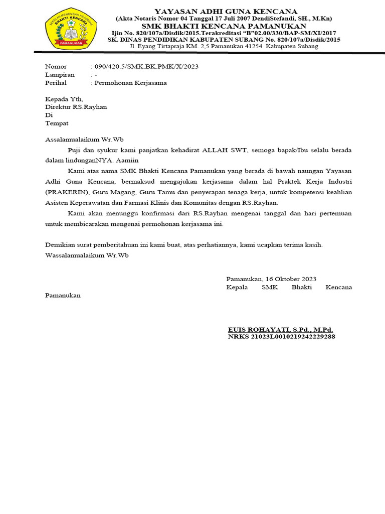 SURAT PERMOHONAN KERJASAMA MOU | PDF