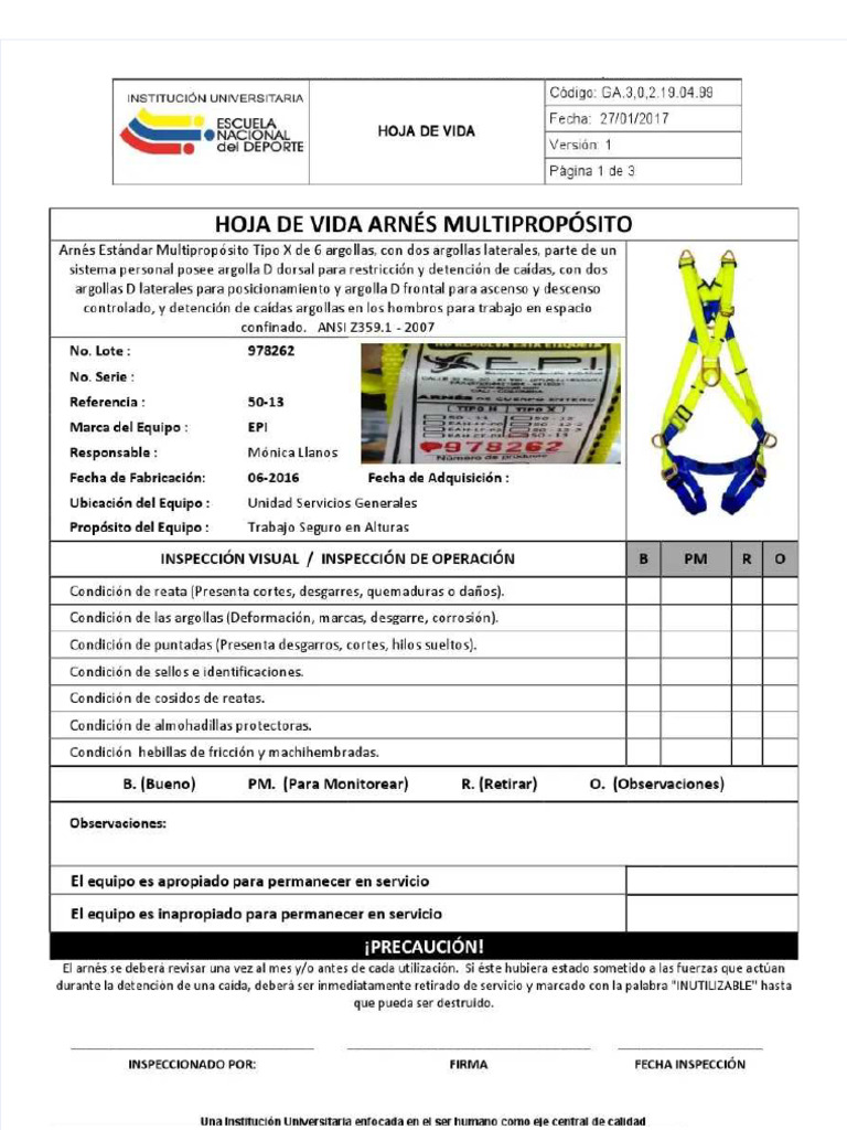 PDF Ga 3 0 2 190499 Hoja de Vida Arnes Multiproposito - Compress | PDF