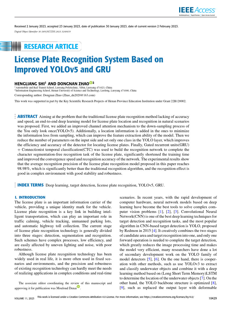 License Plate Recognition System Based on Improved YOLOv5 and GRU | PDF | Deep Learning | Image ...