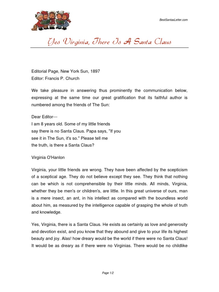 Yes, Virginia There Is A Santa Claus | PDF | Santa Claus | Truth
