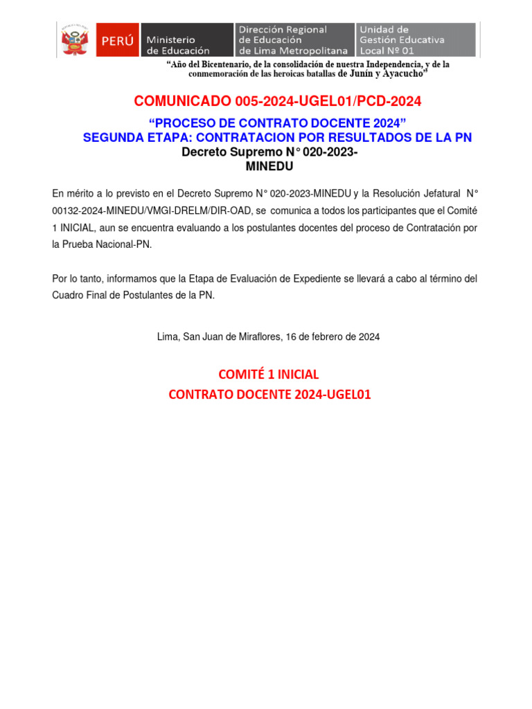 Ver Comunicado N 05 CCD 2024 Ebr Inicial 16 02 2024 | PDF | Negocios | Finanzas y dinero