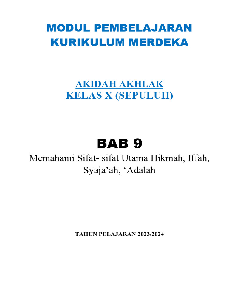AA - 10 MODUL BAB 9 Memahami Sifat - Sifat Utama Hikmah, Iffah, Syaja'Ah, Adalah | PDF | Karier ...