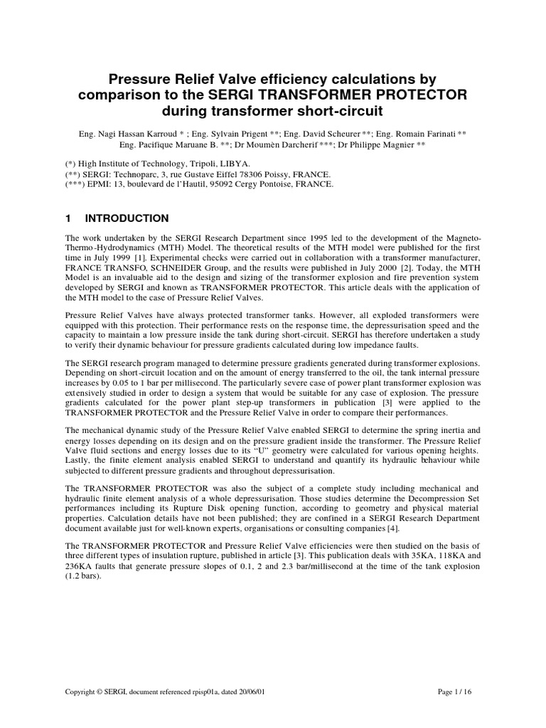 Pressure Relief Valve Efficiency Calculations | PDF | Transformer ...