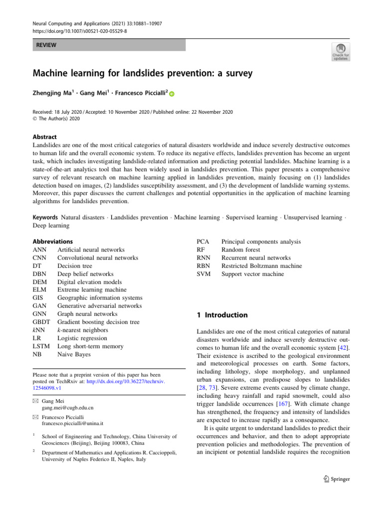 2020-Machine learning for landslides prevention a survey | PDF ...