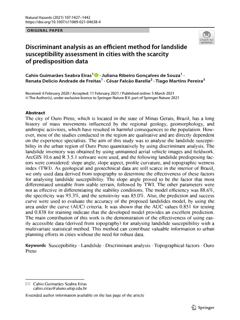 2021-Discriminant analysis as an efficient method for landslide susceptibility assessment in ...