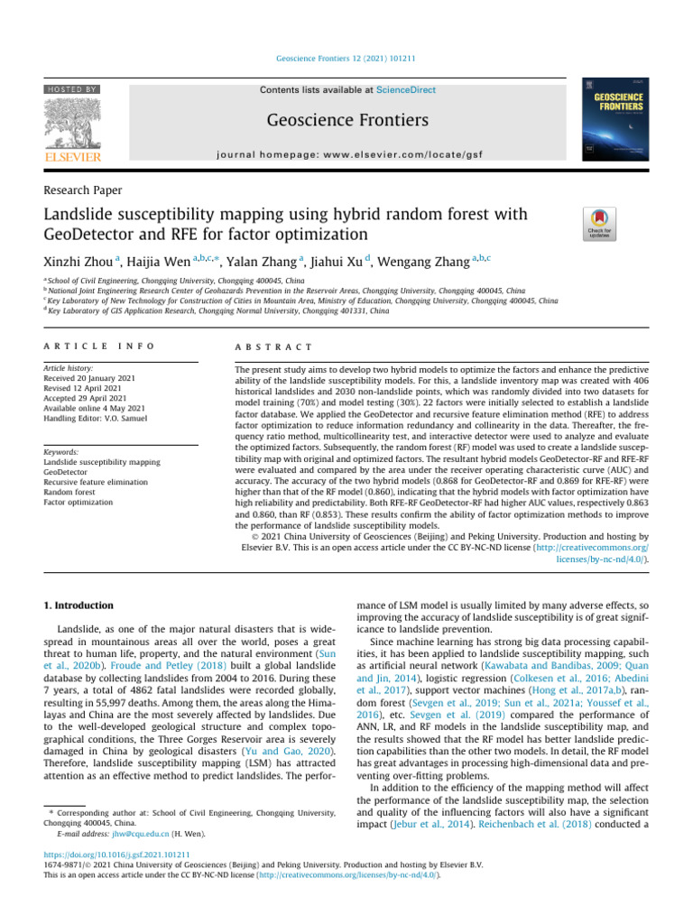 2021-Landslide Susceptibility Mapping Using Hybrid Random Forest With GeoDetector and RFE for ...