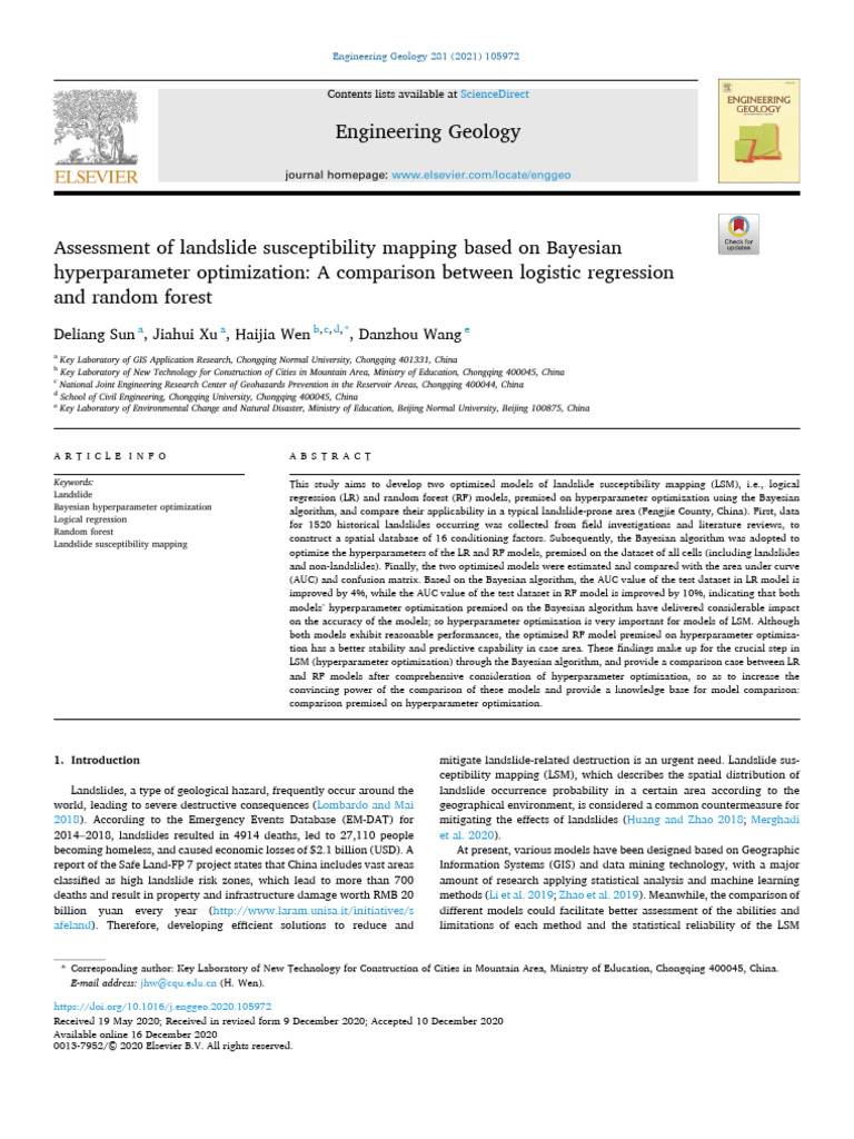 Engineering Geology: Deliang Sun, Jiahui Xu, Haijia Wen, Danzhou Wang ...