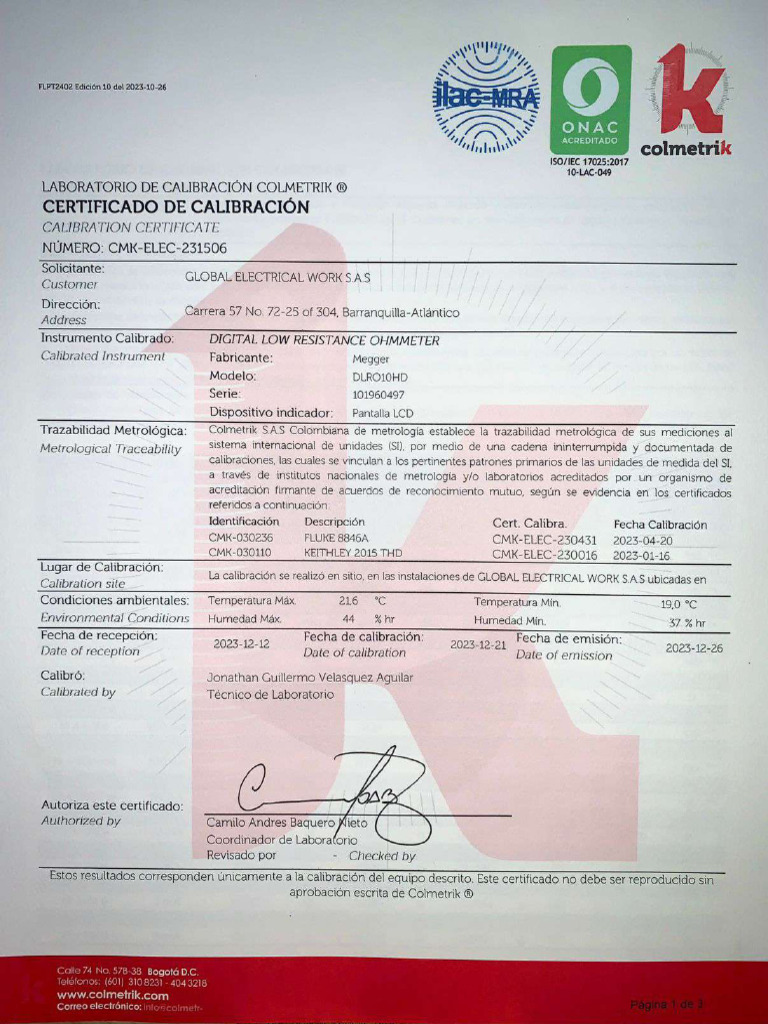 Cert. Cal. Micrometro DLRO10HD. | PDF