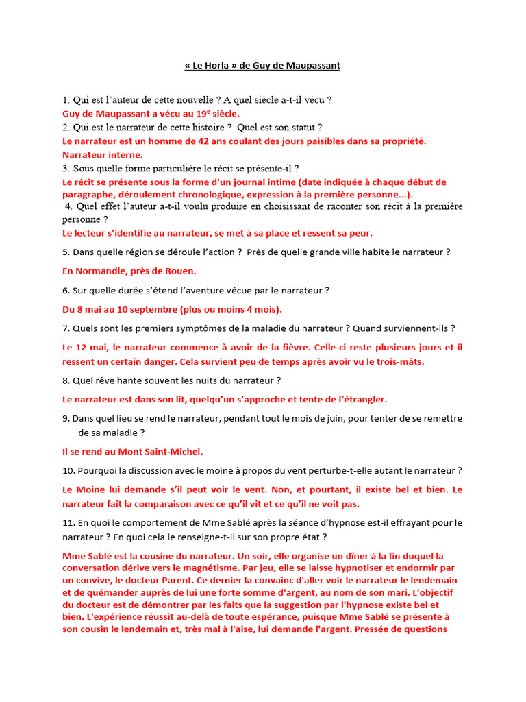 Analyse de "Le Horla" de Maupassant | PDF | Hypnose