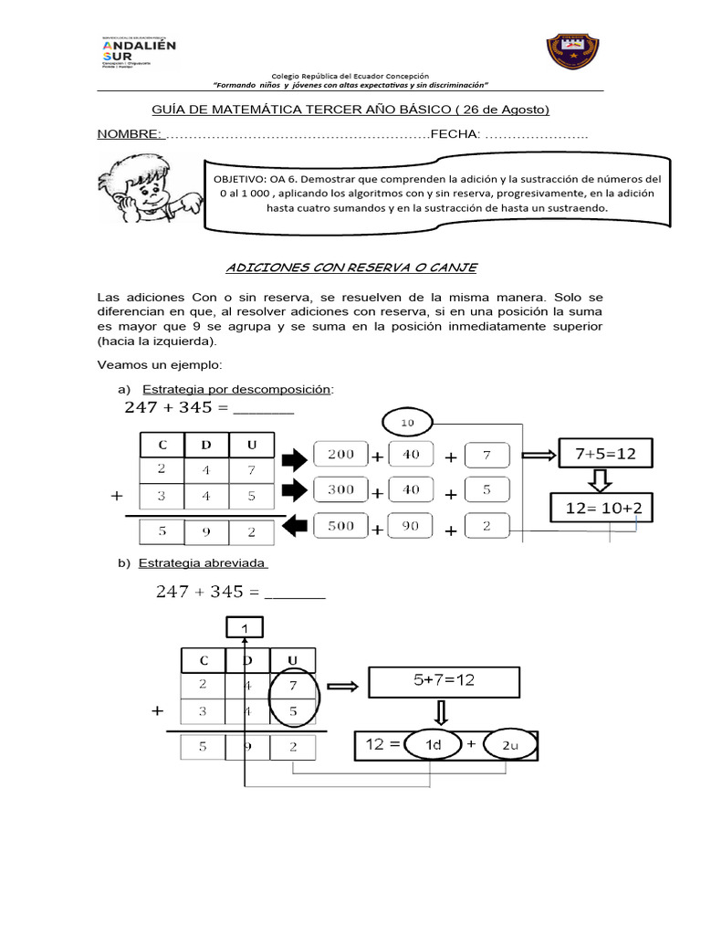Guía de Matemática Tercer Año Básico | PDF | Sustracción | Números