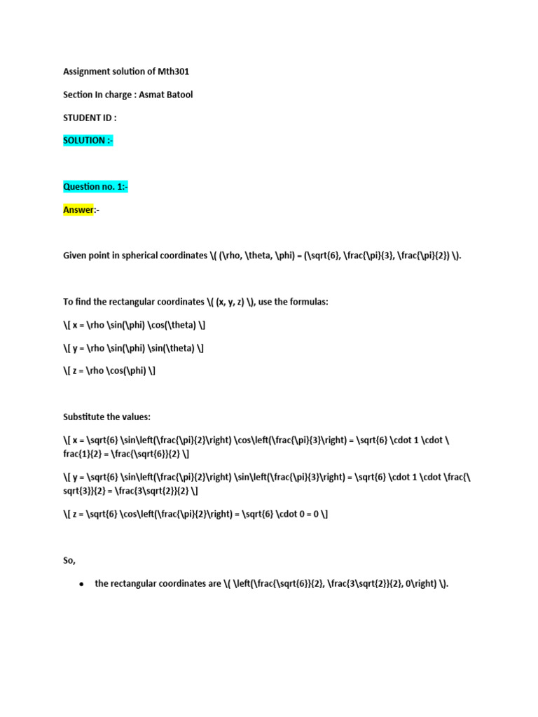 Assig. Solu. of Mth301-Asmat Batool in Charge | PDF | Teaching Methods & Materials