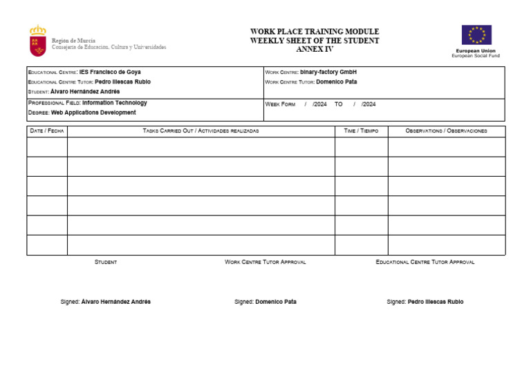Weekly Training Sheet for IT Student | PDF