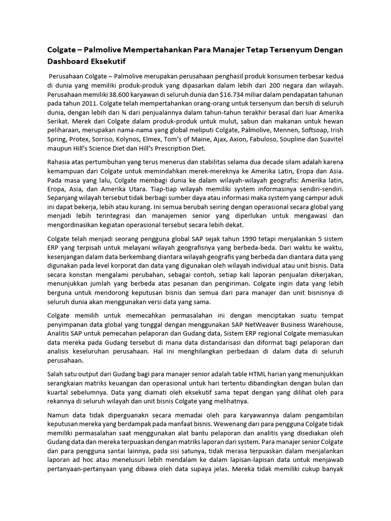 Dashboard SAP Tingkatkan Intelijen Bisnis Colgate | PDF