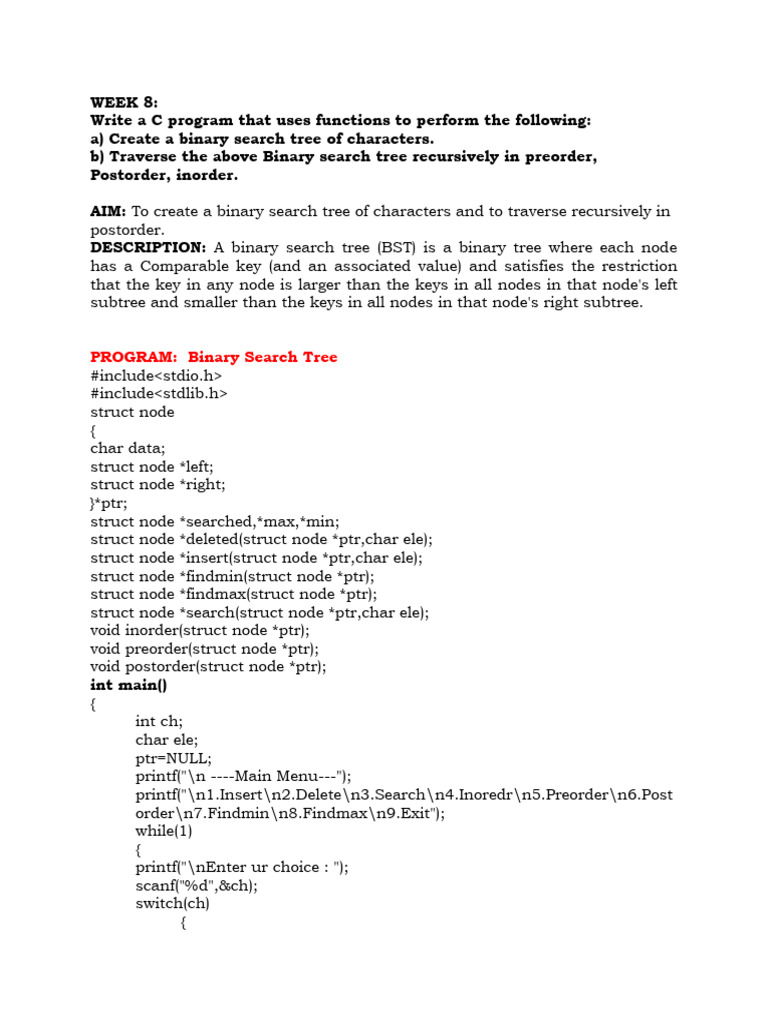 Bst Program Pdf Algorithms And Data Structures Algorithms