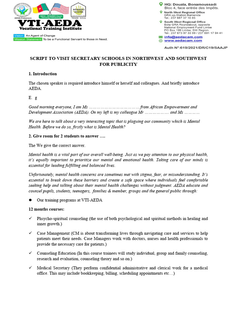 Visit To Secondary Schools Script | Download Free PDF | Psychotherapy ...