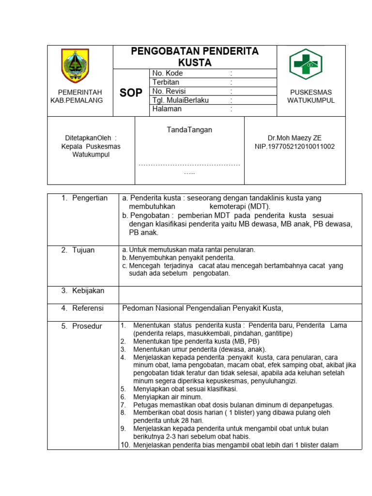 SOP Pengobatan Kusta | PDF