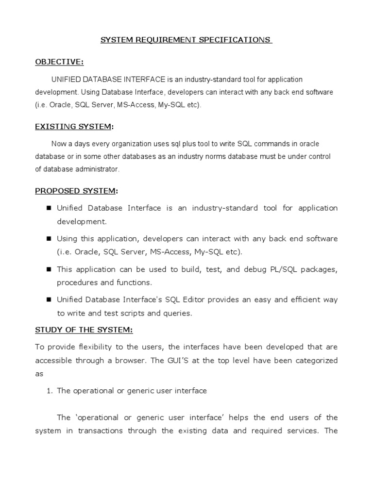 Unified Database Interface Srs | PDF | Input/Output | Feasibility Study
