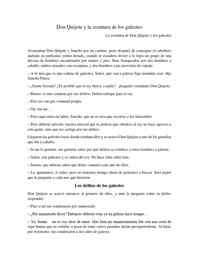 Don Quijote y La Aventura de Los Galeotes 7° | PDF | Don Quijote ...