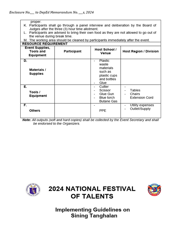 Sining Tanghalan 2024 Guidelines | PDF | Dances | Choreography